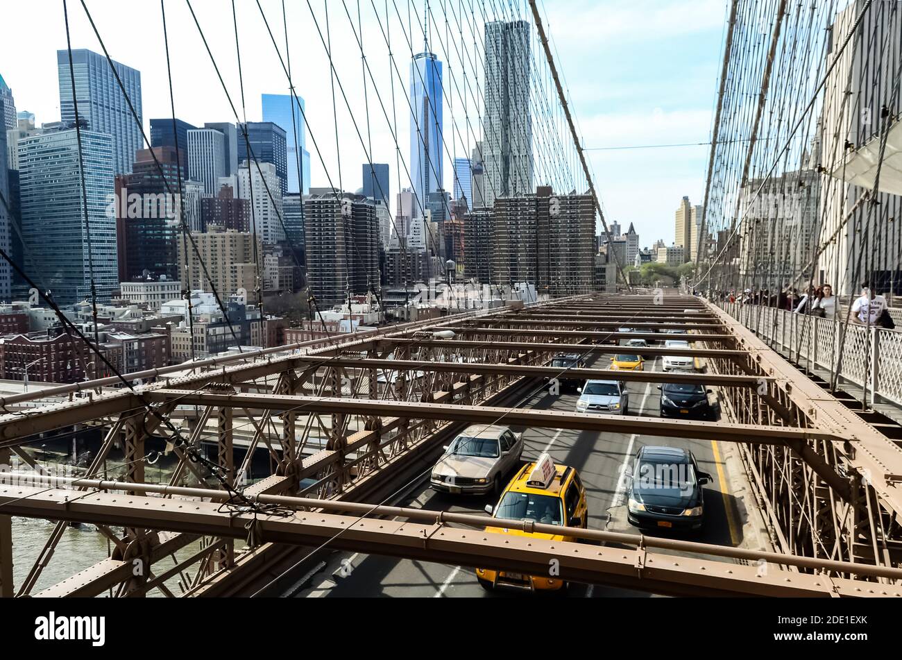 Brooklyn Bridge that connects Brooklyn and Manhattan. New York, USA ...