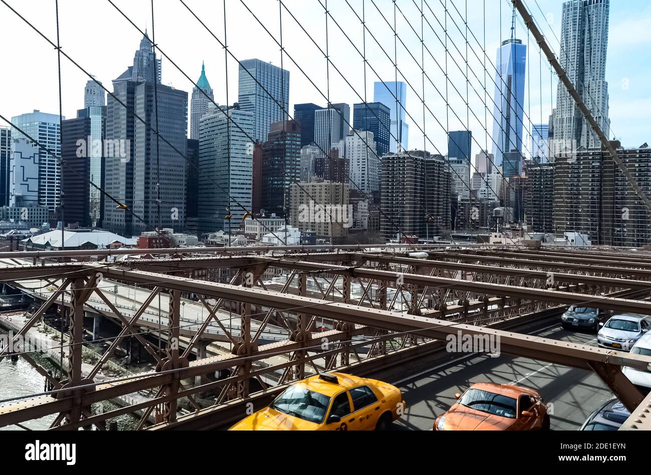 Brooklyn Bridge that connects Brooklyn and Manhattan. New York, USA ...