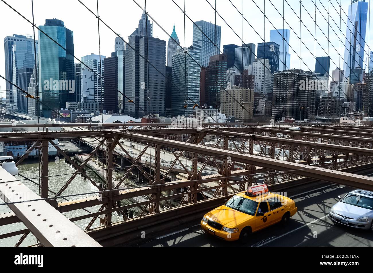 Brooklyn Bridge that connects Brooklyn and Manhattan. New York, USA ...