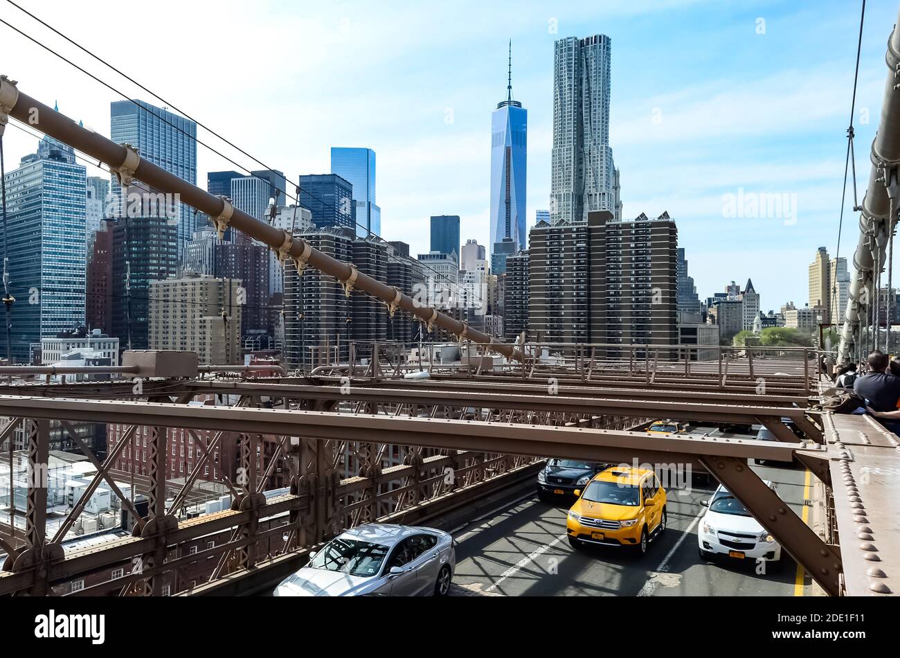 Brooklyn Bridge that connects Brooklyn and Manhattan. New York, USA ...