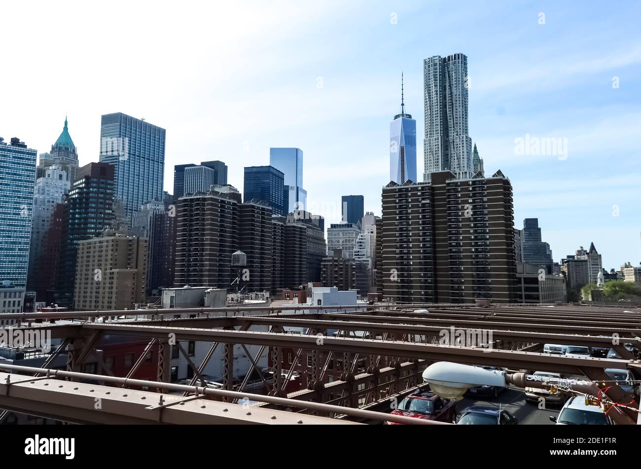 Brooklyn Bridge that connects Brooklyn and Manhattan. New York, USA ...
