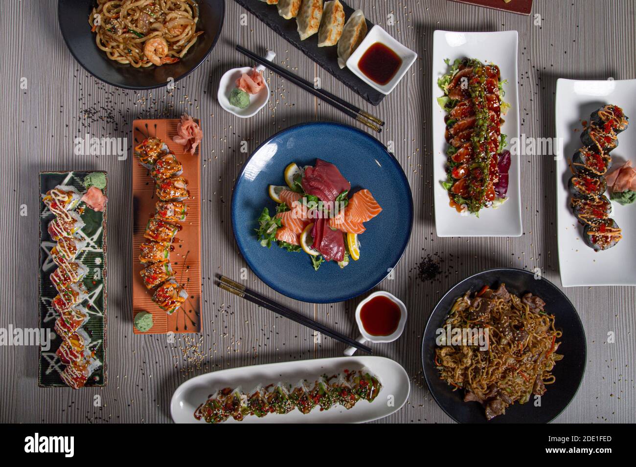 Delicious Japanese food stalled as a menu on a table in a Japanese ...