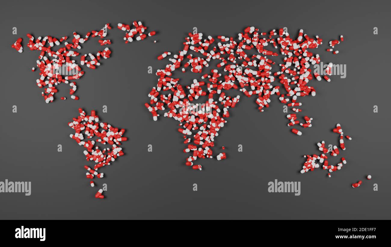 World map made of medicine capsules. 3D rendered illustration Stock ...