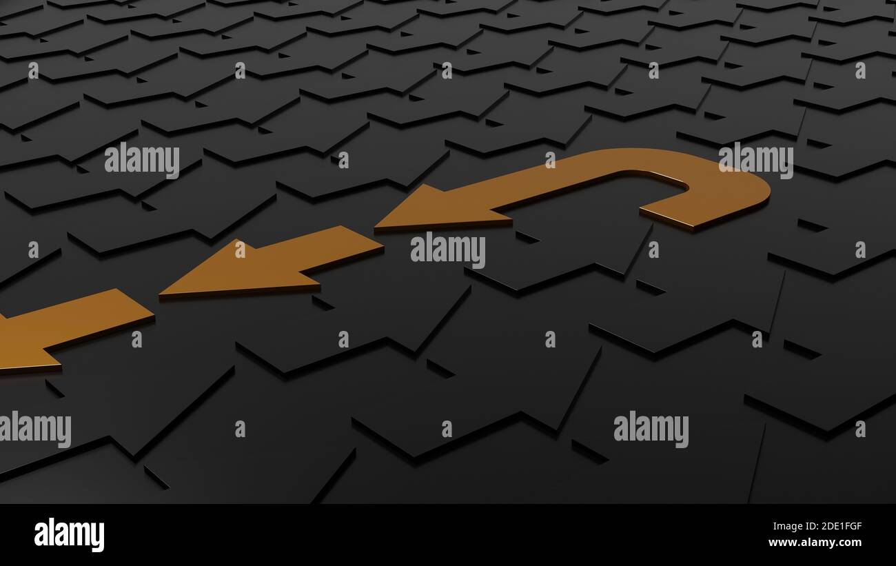 Golden arrow changing its direction. Concept of changing path. 3D ...