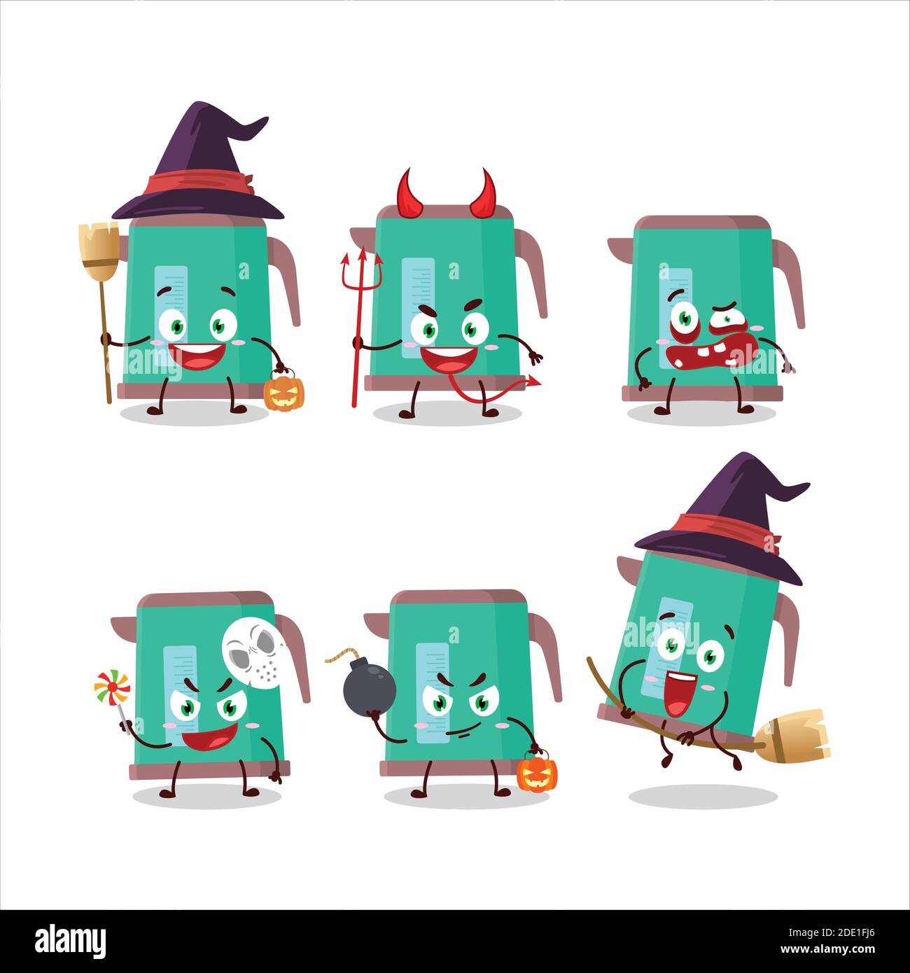 Halloween expression emoticons with cartoon character of digital kettle ...