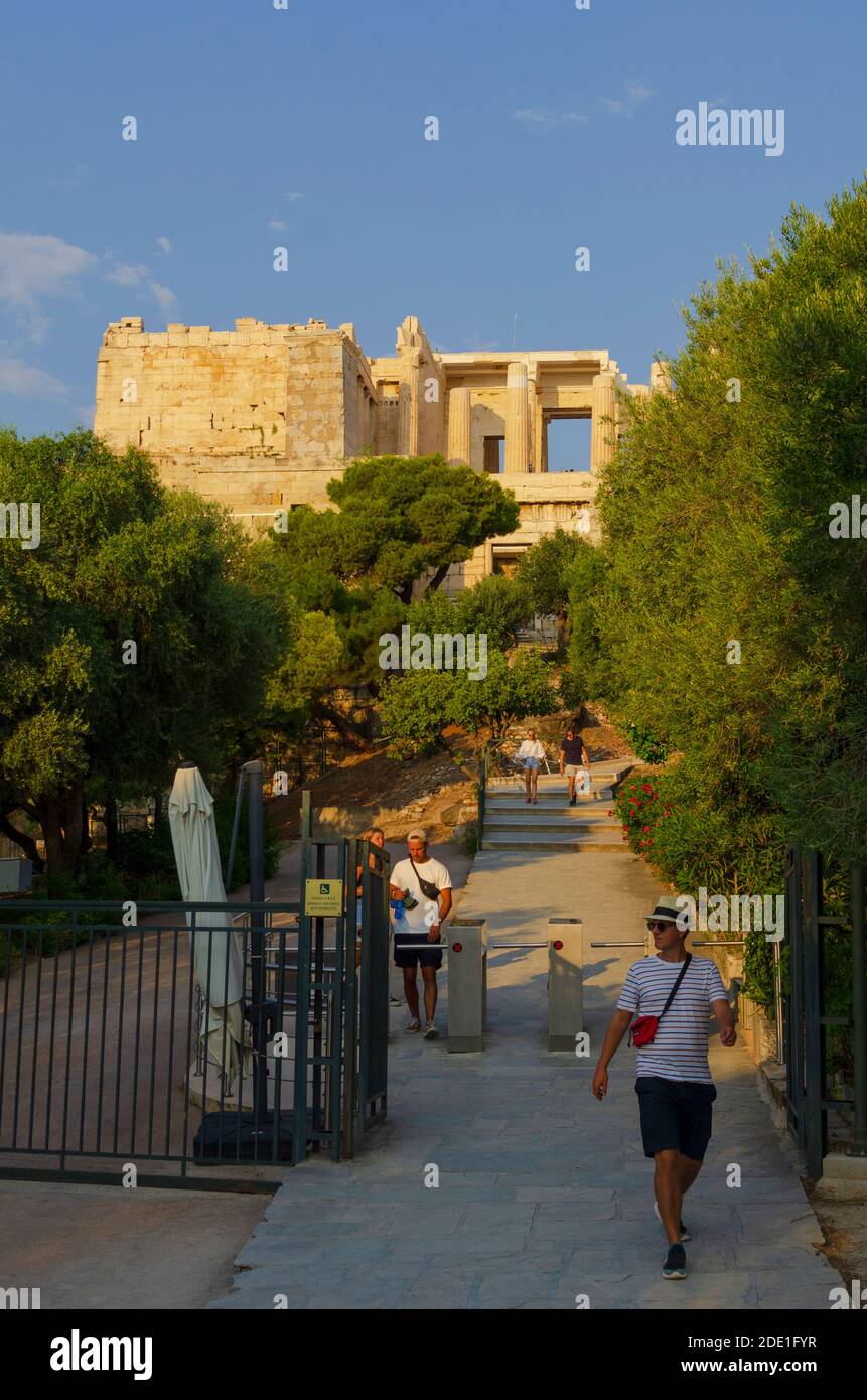 Exterior of the Acropolis in the Thissio area of downtown Athens Greece ...