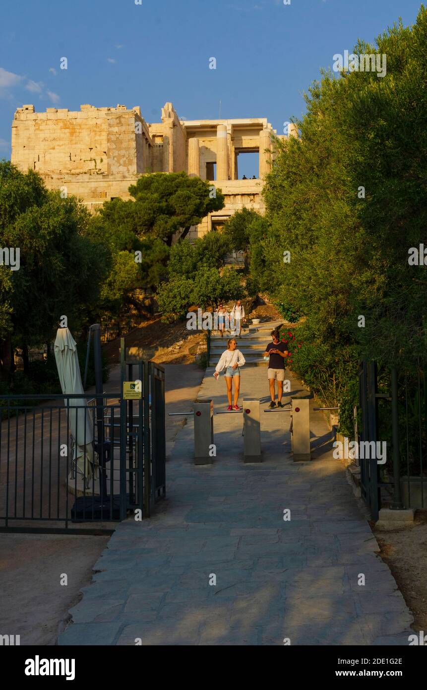 Exterior of the Acropolis in the Thissio area of downtown Athens Greece ...