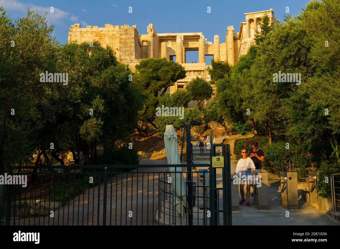 Exterior of the Acropolis in the Thissio area of downtown Athens Greece ...