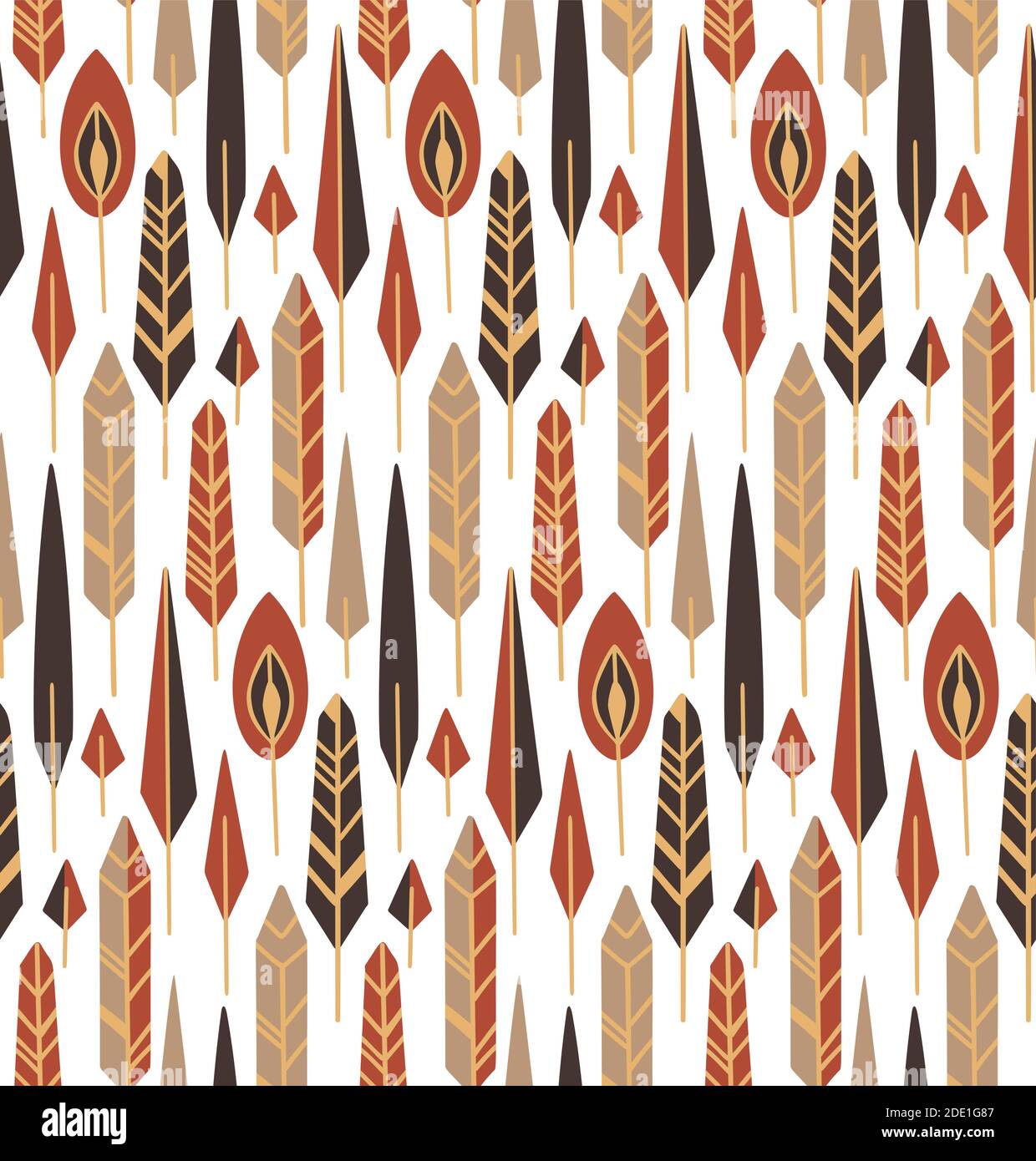 Seamless tribal texture with vertical boho feathers with native ...