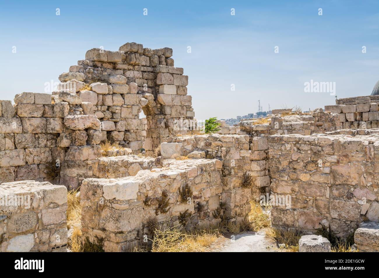 Ruins of the walls in the Amman Citadel, a historical site at the ...