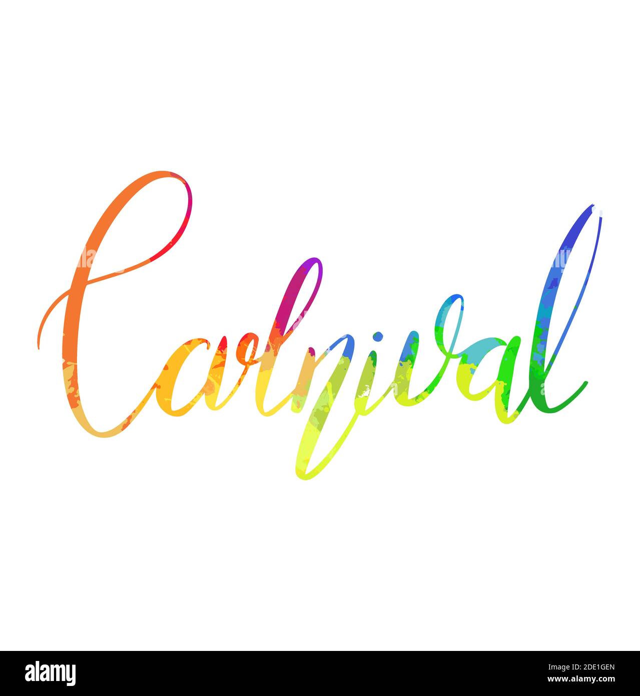 Carnival. Lettering brush with rainbow watercolor splashes isolated on ...