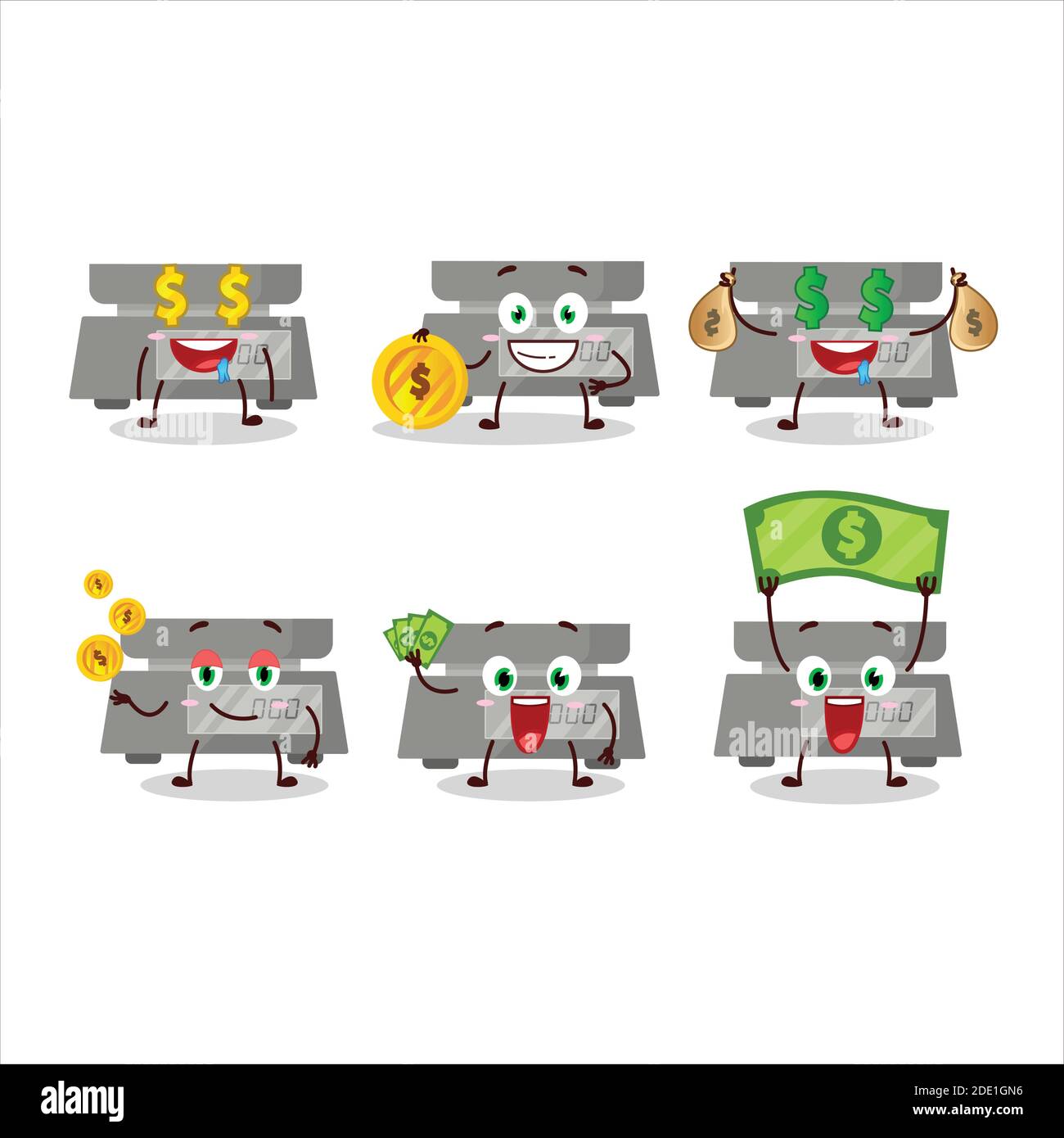 Digital weight cartoon character with cute emoticon bring money. Vector ...