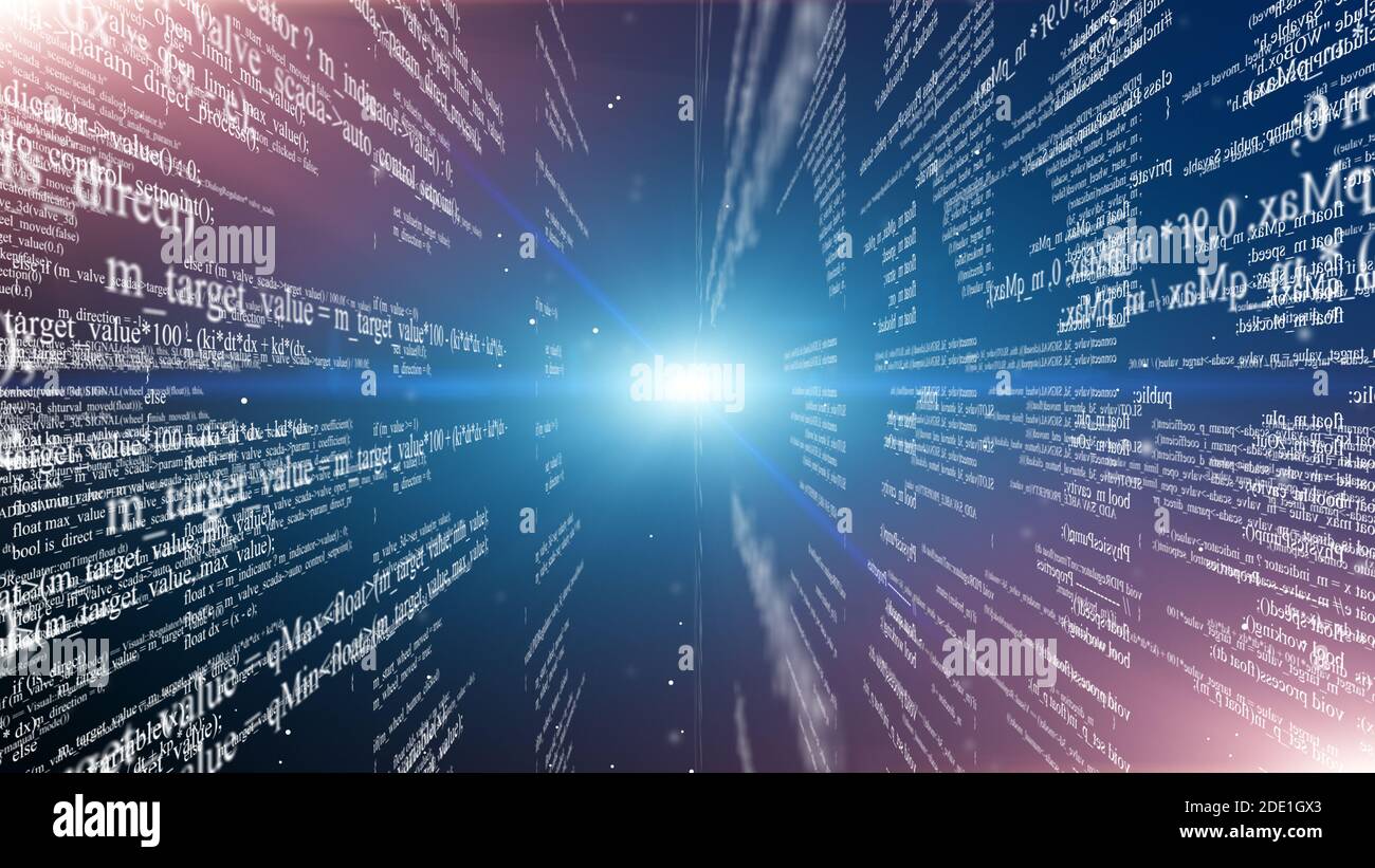 Abstract digital program code in blocks on a black background Stock ...