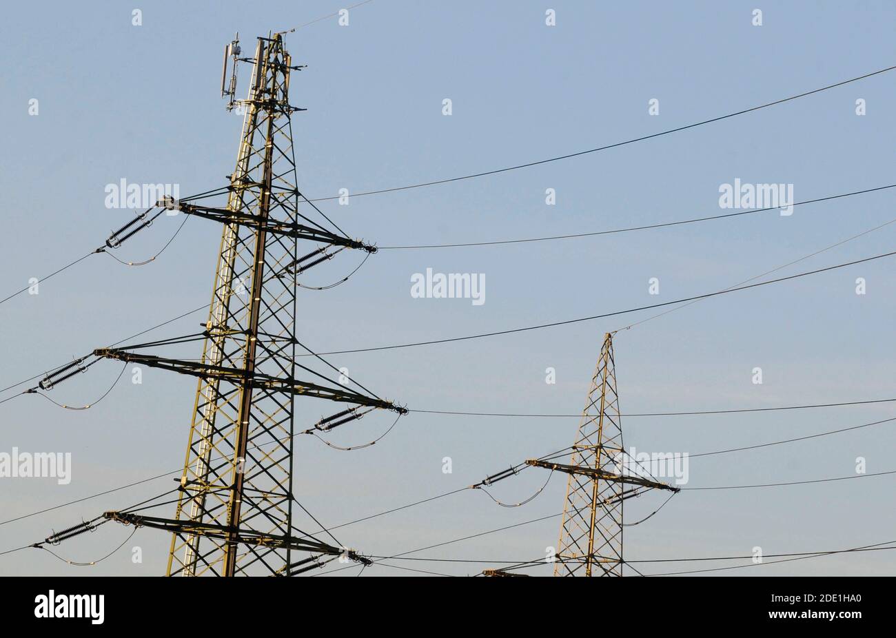 energy supply with a 380 kv power line and power pole Stock Photo - Alamy