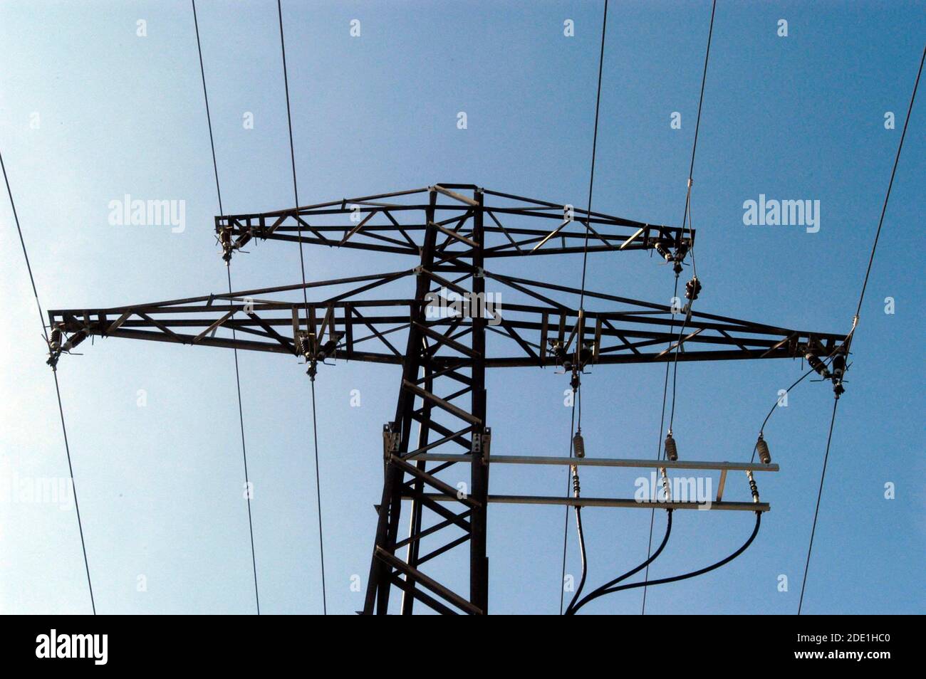 energy supply with a 380 kv power line and power pole Stock Photo - Alamy