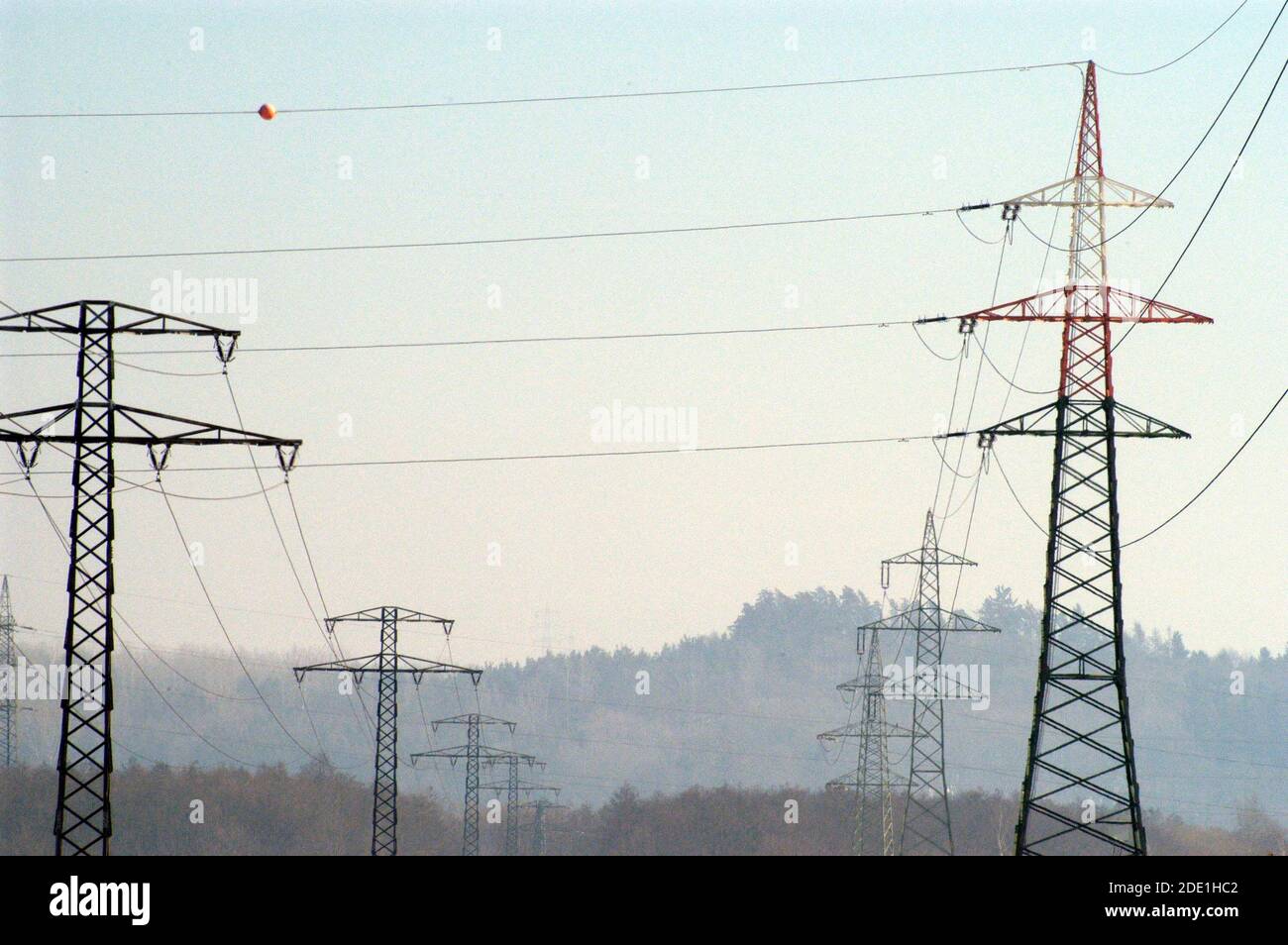 energy supply with a 380 kv power line and power pole Stock Photo - Alamy