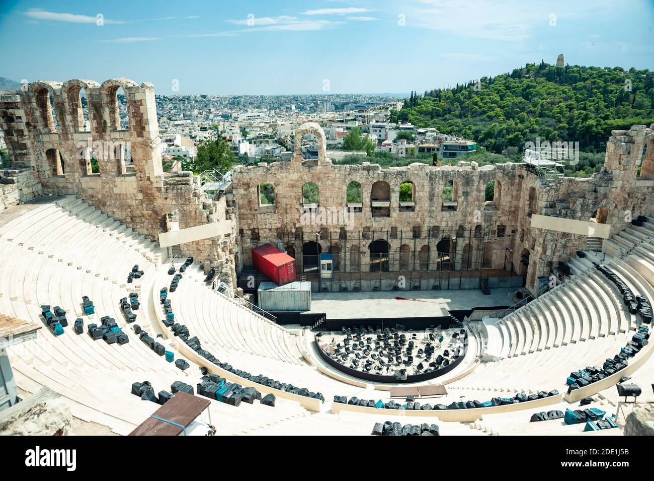 Odeon of Herodes Atticus, view of the ancient building and modern ...