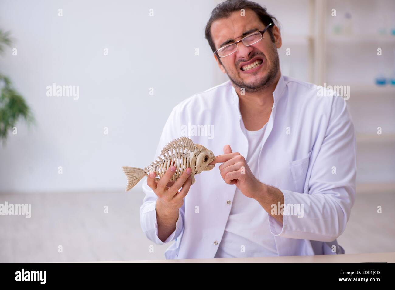 Young zoologist student studying fish skeleton Stock Photo - Alamy