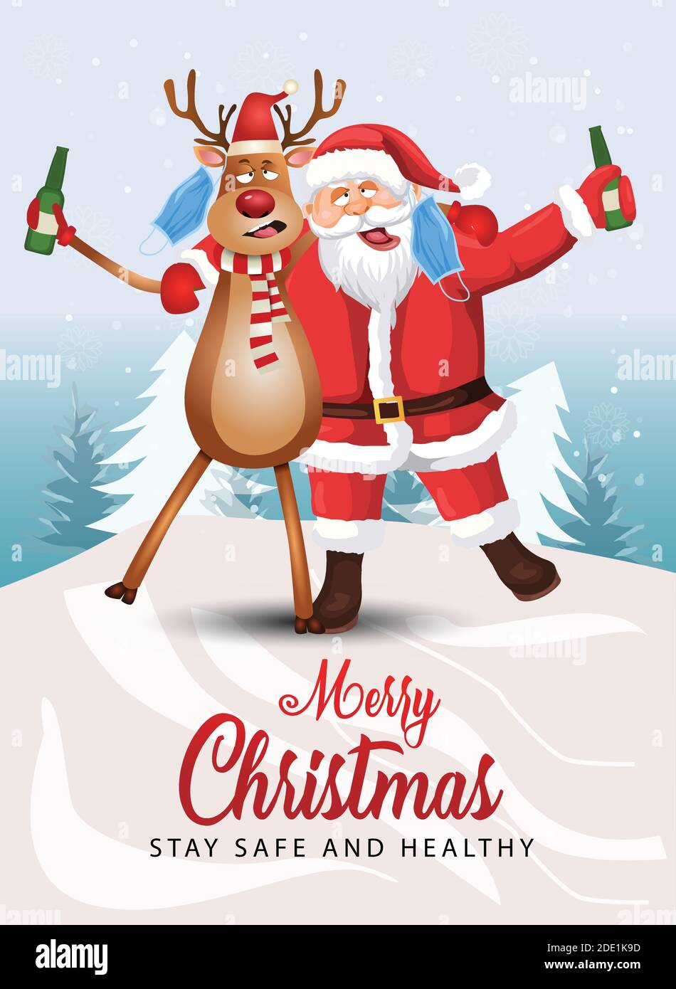 Merry Christmas Santa And Reindeer