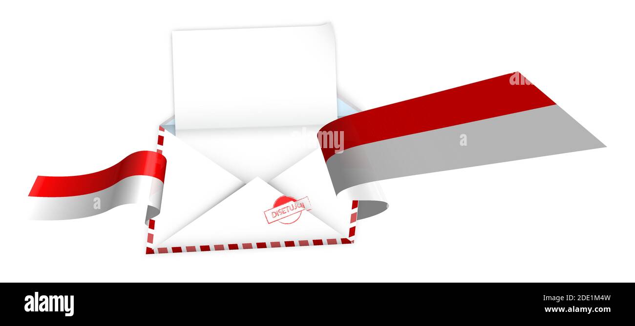 Concept, open envelope with blank sheet of paper wrapped in shiny ...