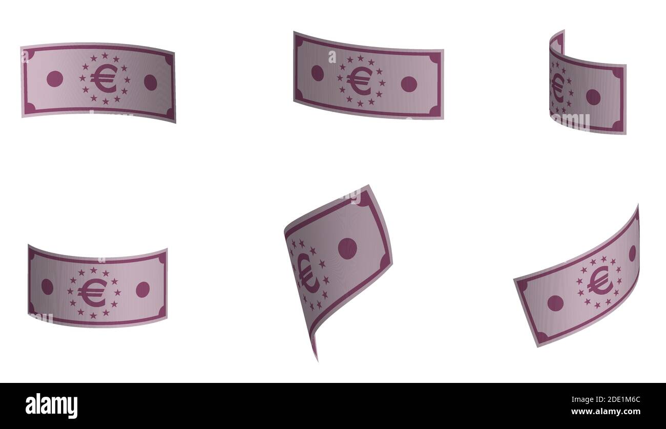 Euro paper notes soar in the air. EU money in various positions ...