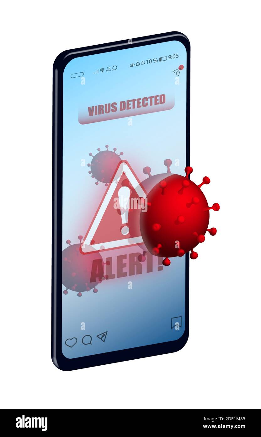 Concept, smartphone with alarm message about virus infection of device ...
