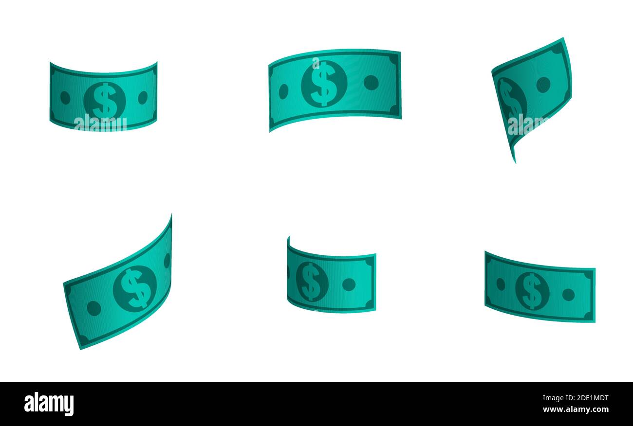 dollar paper notes soar in the air. US money in various positions ...