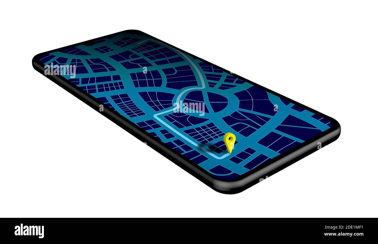 Mobile app page dark blue layout design. GPS Navigation. Highly ...