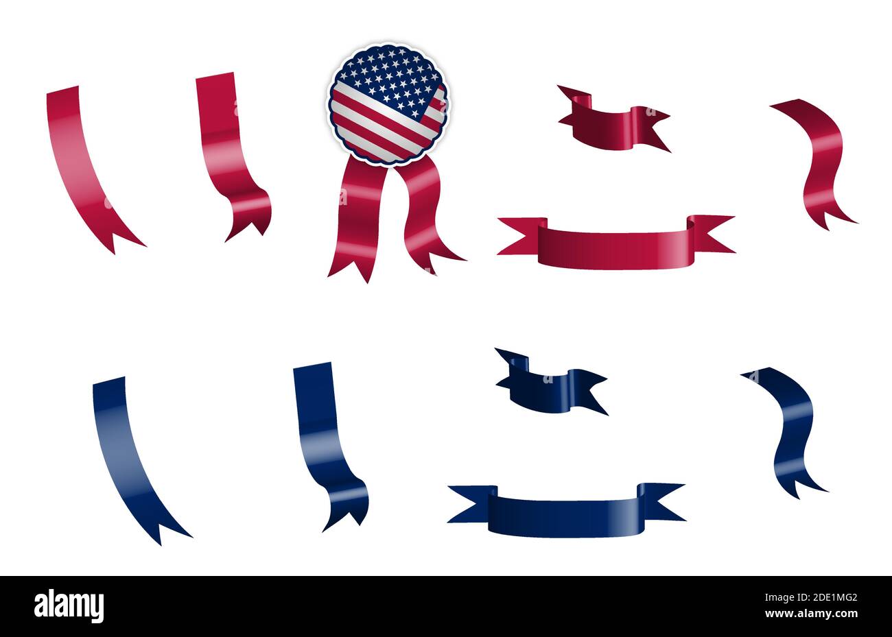 label, set of red and blue ribbons with tag, in colors of american flag ...