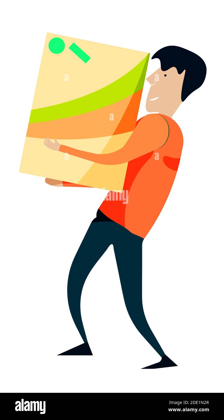 man, a loader carries a heavy load. Home delivery. Isolated vector on ...