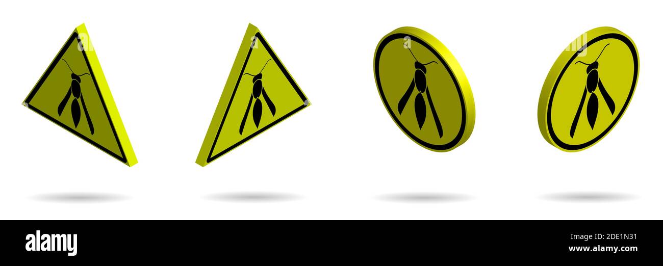 Set of isometric yellow black danger signs, attention. The attack of ...