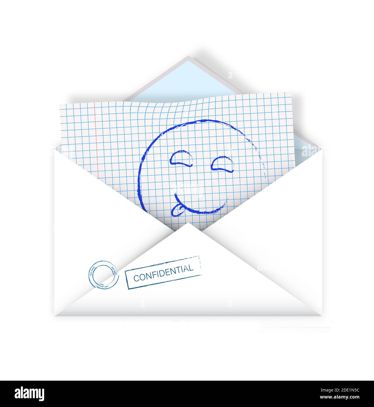 realistic detailed open mail envelope with a notebook sheet and a ...