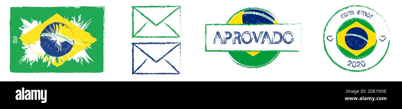 postal stamps in colors and with the symbols of Brazil flag. Delivery ...