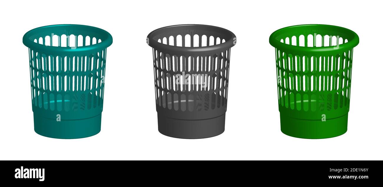 Realistic 3D office waste bins. Isolated vector on white background ...