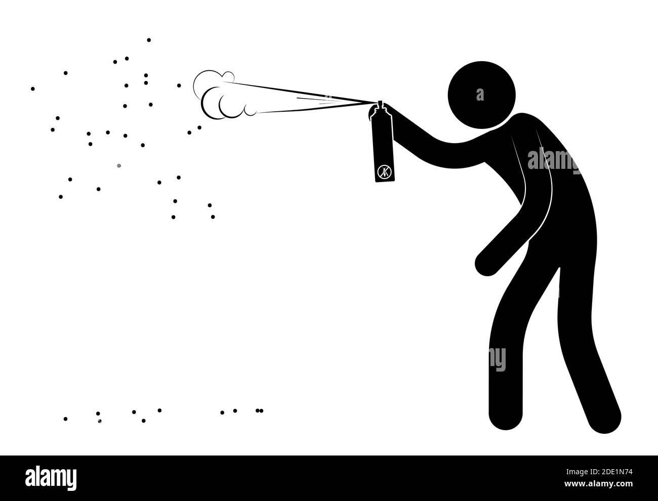stick figure, man poisons a swarm of dangerous insects from a gas spray ...