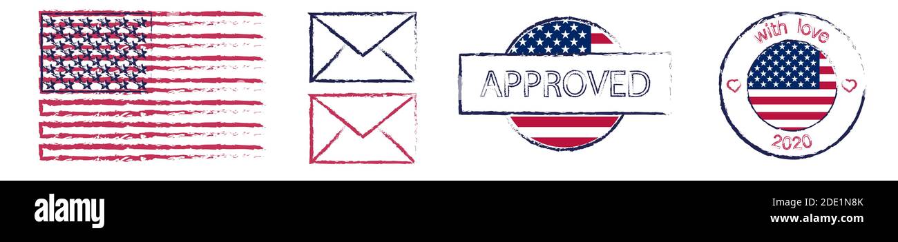 postal stamps in colors and with the symbols of the American flag ...