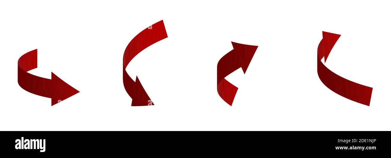 set of red 3D arrows of different shapes. Direction indicators ...