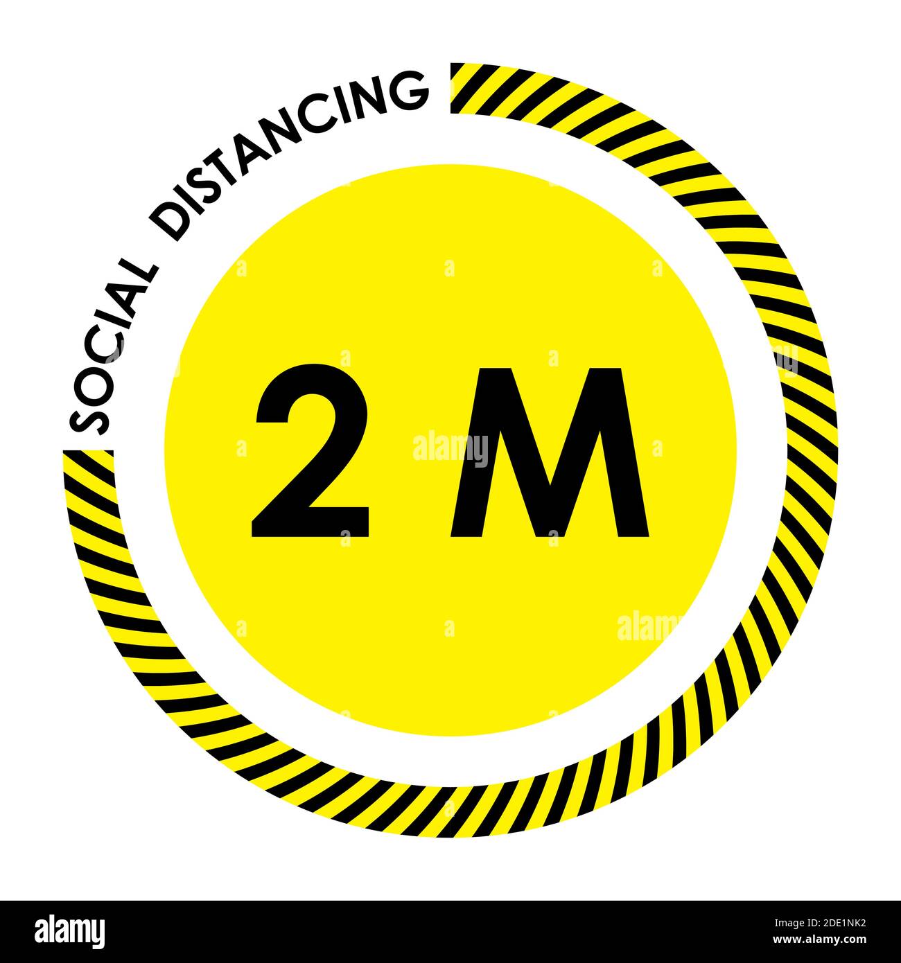 Social distancing. black and yellow warning sign. Keep 2 meter distance ...
