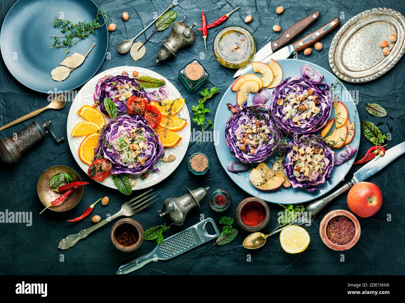 Vegetable steak from red cabbage baked with orange and hazelnuts ...