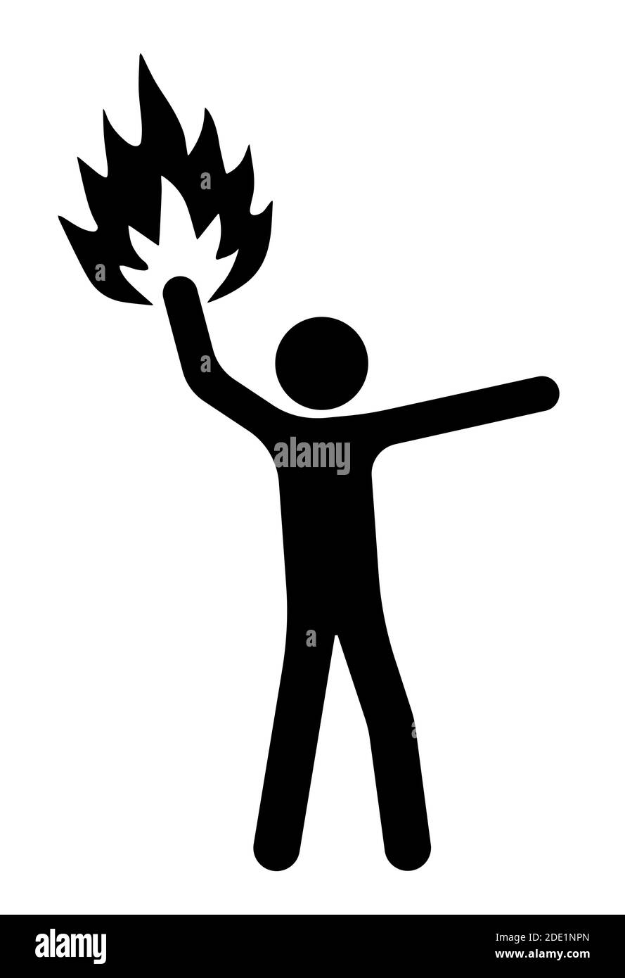 Stick man holds fire in his hand. Illuminates the path, indicates the ...