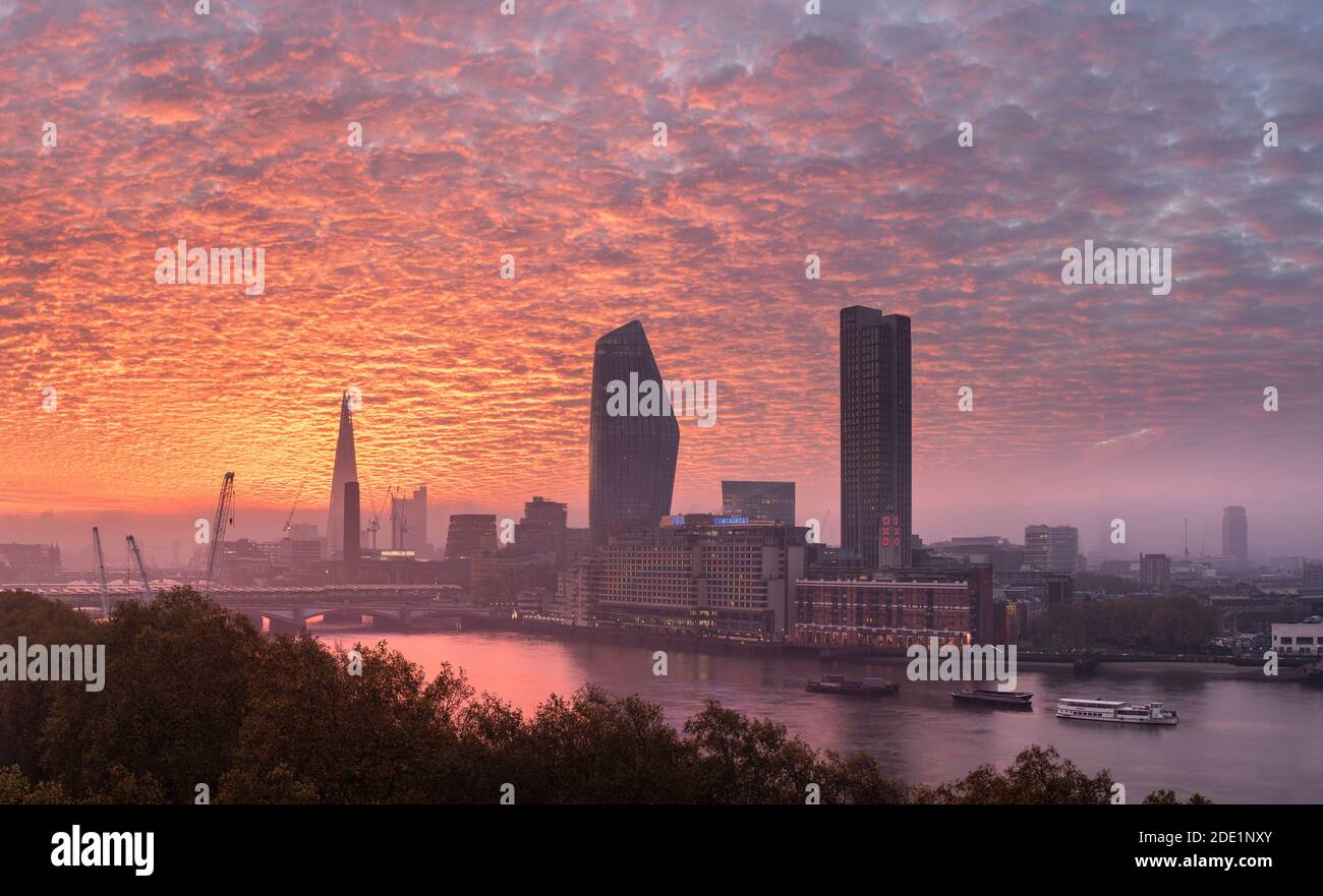 Epic sunrise over London city skyline with stunning sky formations over ...