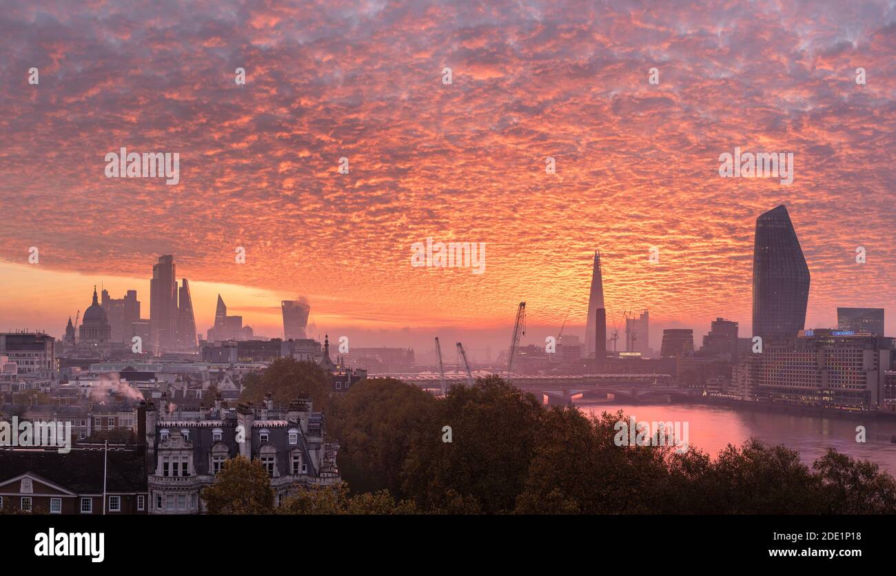 Epic sunrise over London city skyline with stunning sky formations over ...