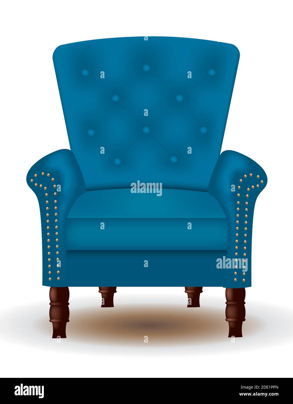 Blue elegant quilted chair with wooden legs, vector Stock Vector Image ...