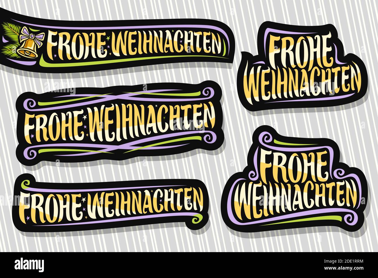 Vector set for Merry Christmas in German language, 5 dark logos with ...
