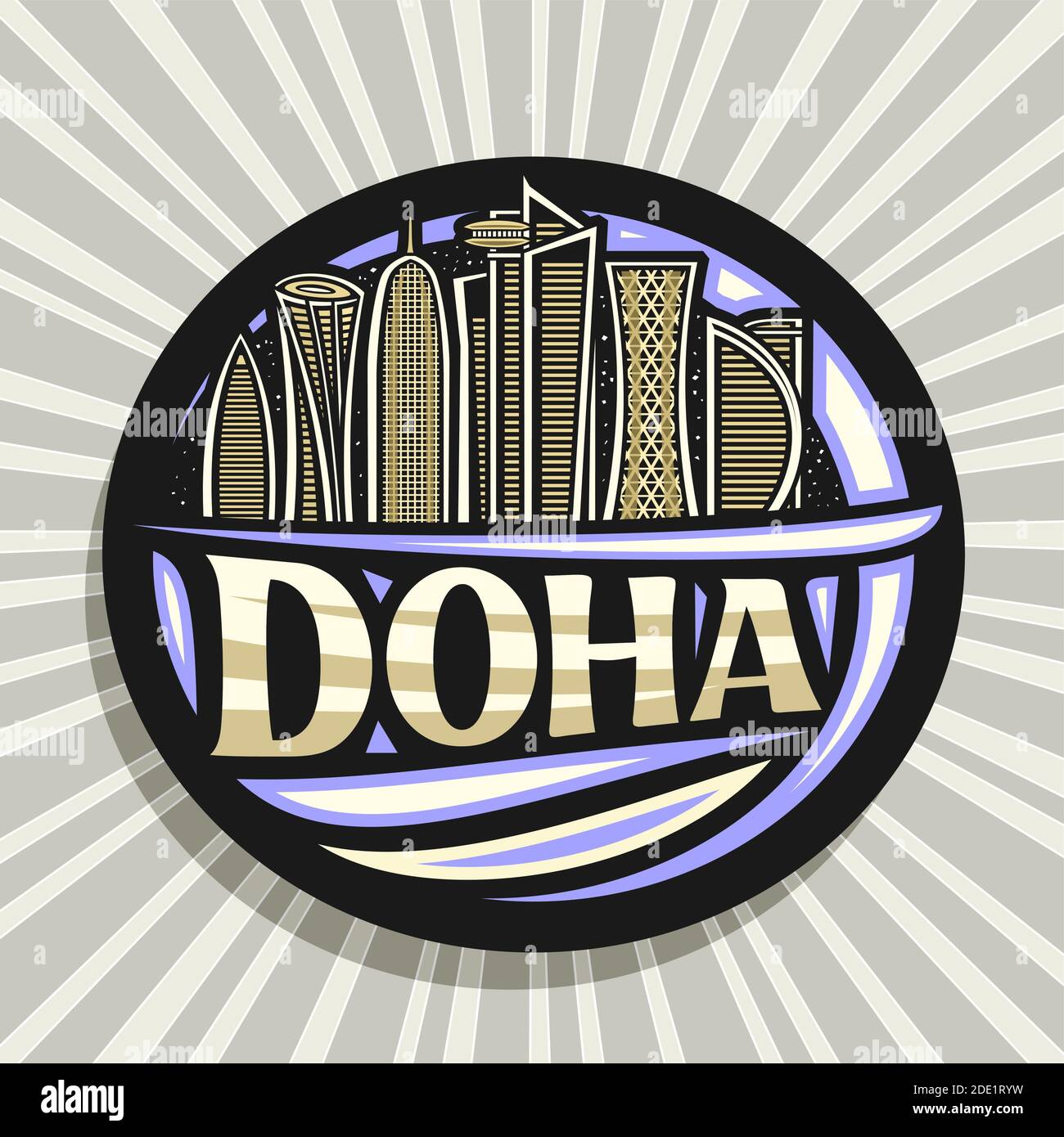 Vector logo for Doha, black decorative round tag with outline ...