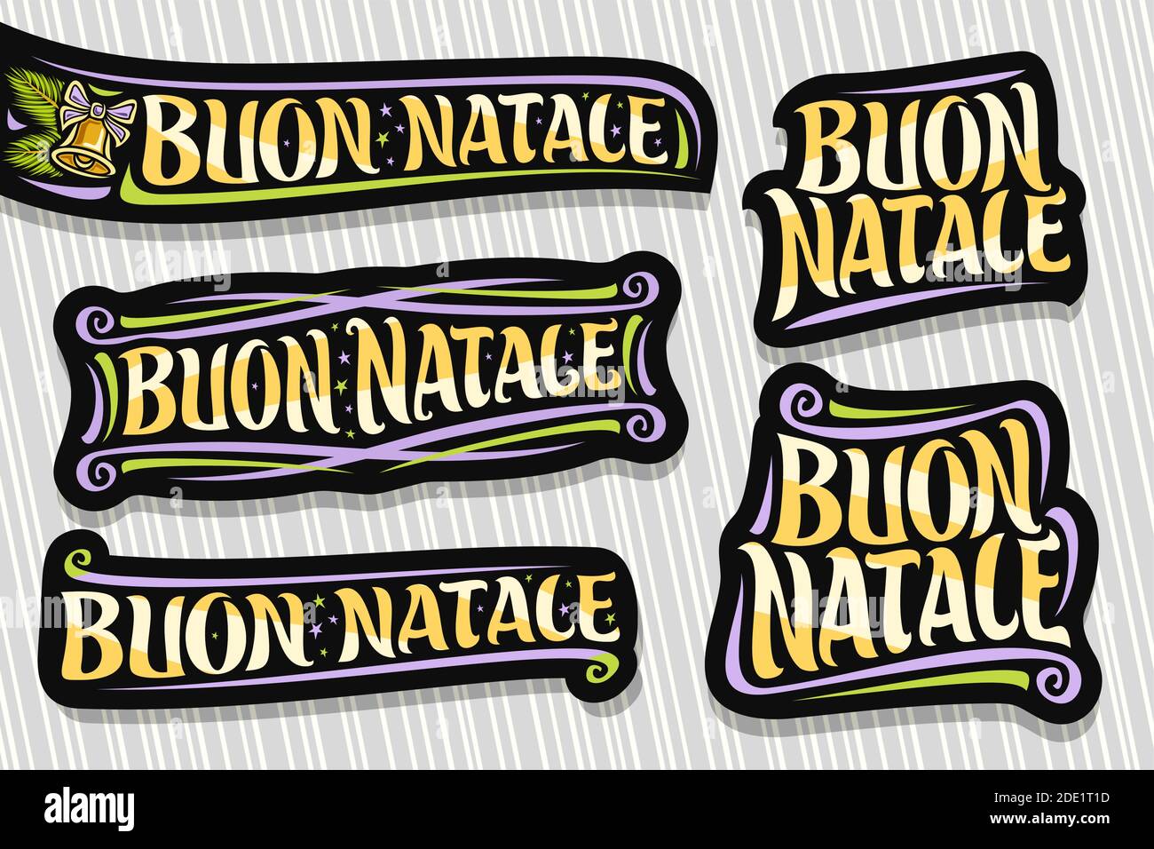 Vector set for Merry Christmas in Italian language, 5 dark cut out ...