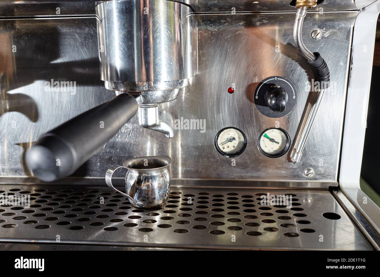 Closeup image of coffee machine. Professional coffee brewing Stock ...
