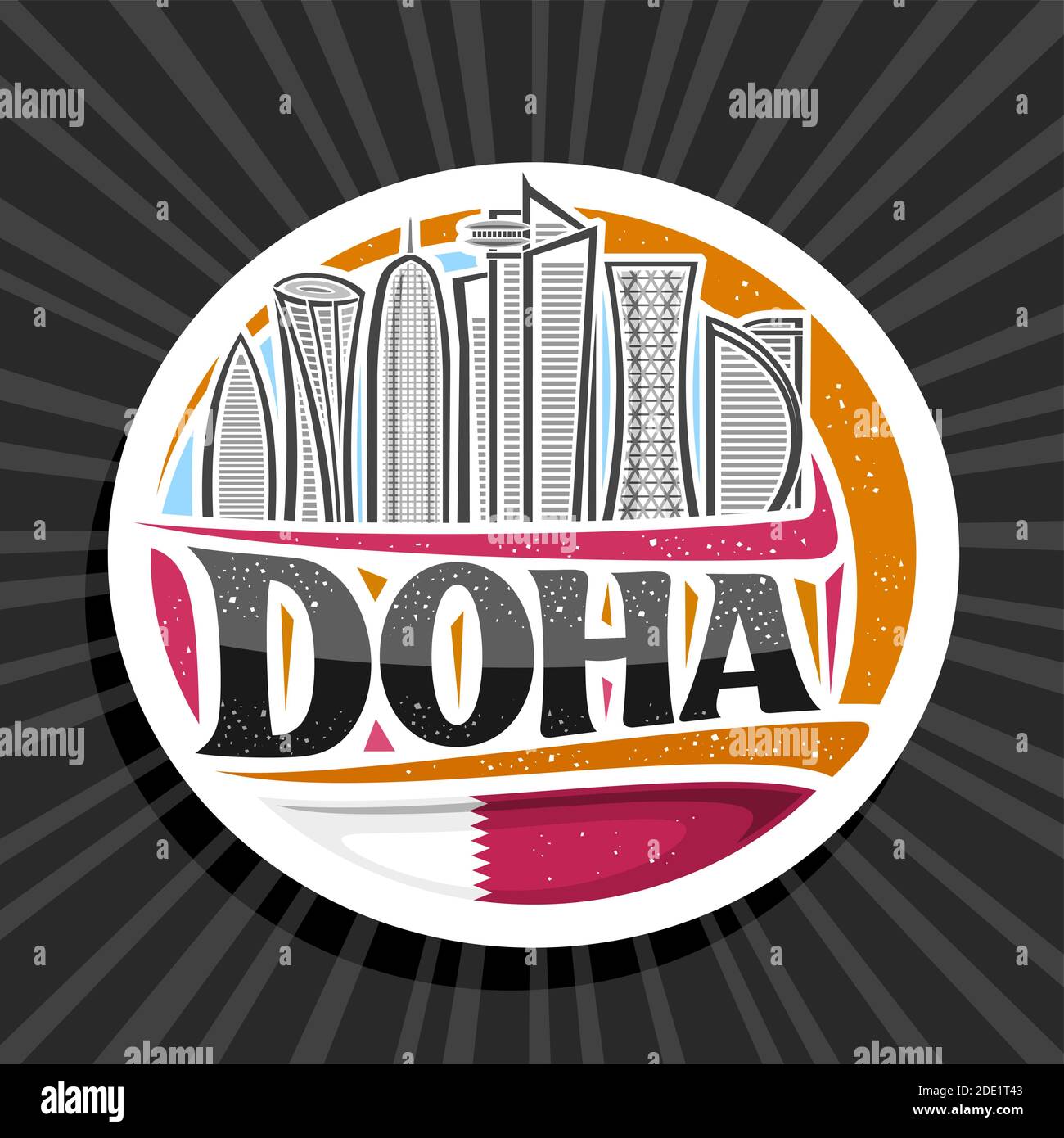Vector logo for Doha, white decorative sticker with outline ...