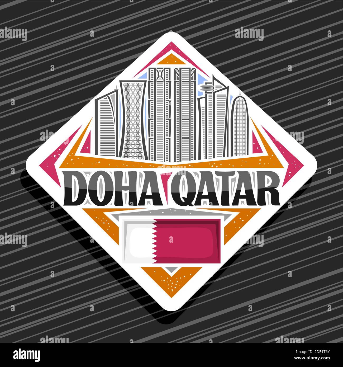 Vector logo for Doha, white decorative rhombus road sign with outline ...