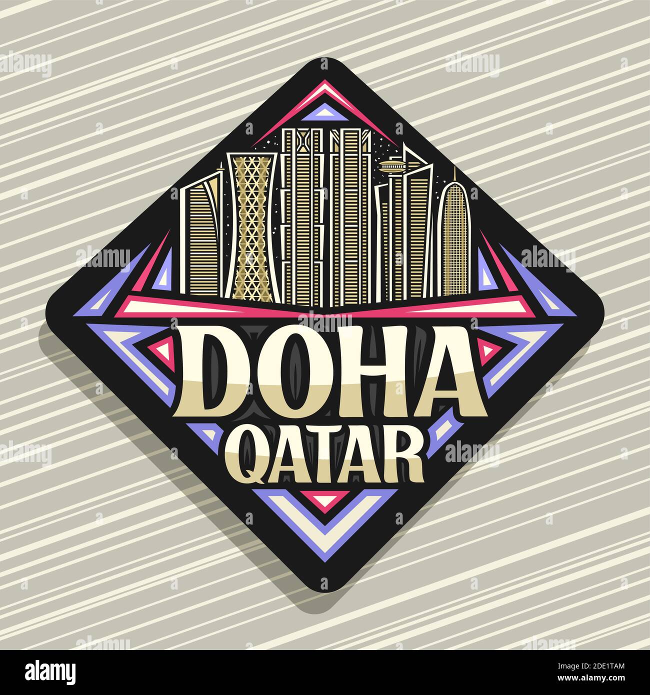 Vector logo for Doha, black rhombus road sign with line illustration of ...